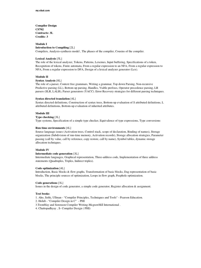 Compiler Design Syllabus | PDF | Parsing | Compiler