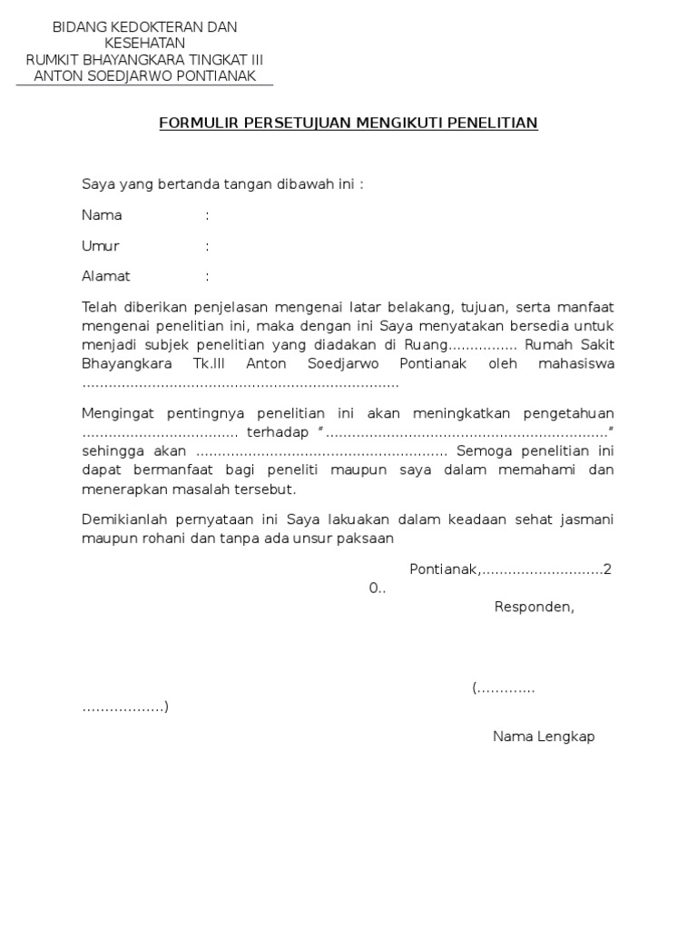 Formulir Persetujuan Penelitian | PDF