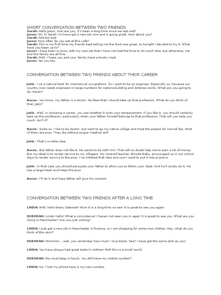 Short Conversation Between Two Friends | Download Free PDF | Global ...