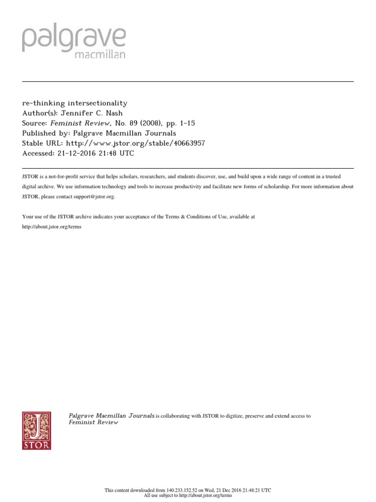 Re-Thinking Intersectionality Author(s) : Jennifer C. Nash Source ...