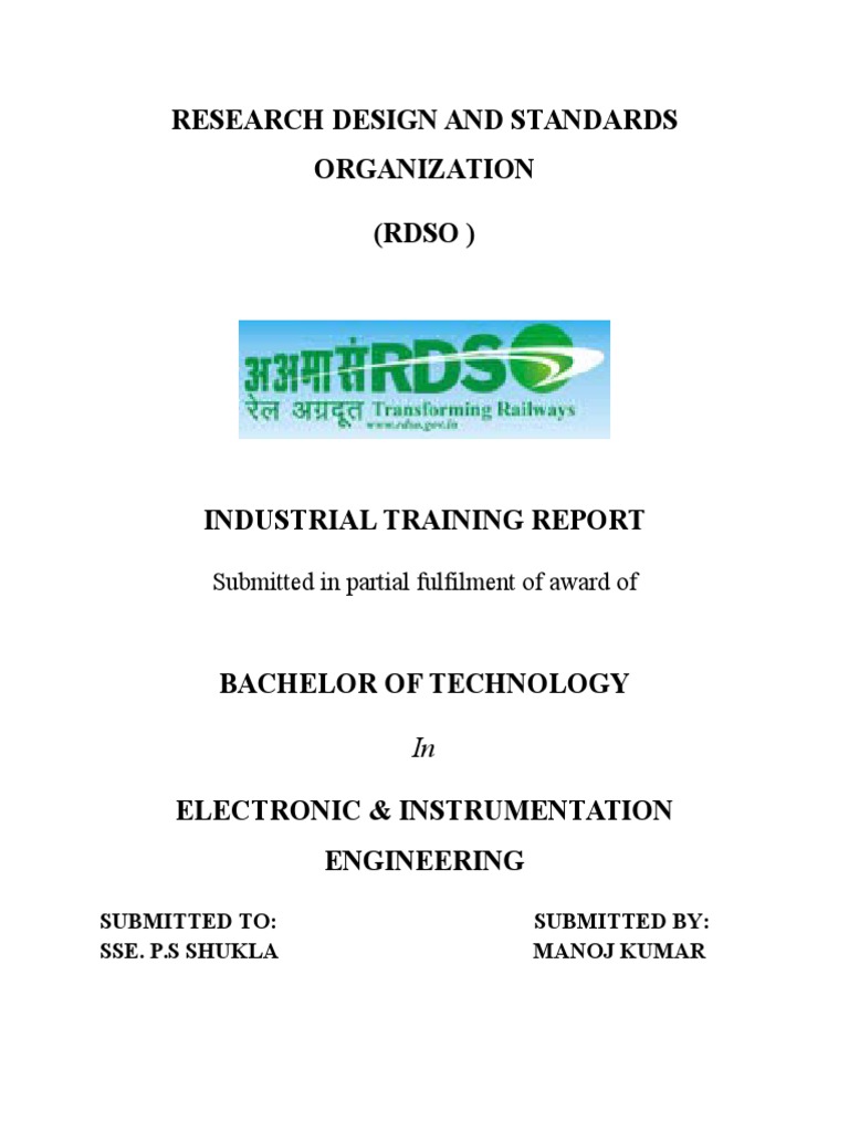 Research Design and Standards Organization (Rdso) : Submitted in ...