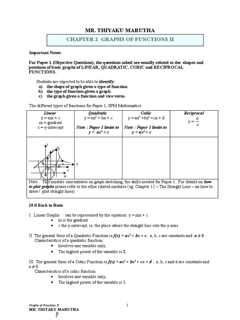 Graphs of Functions II: Key Concepts | PDF | Quadratic Equation ...
