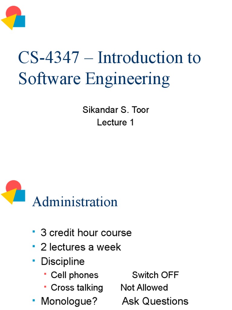 CS-4347 - Introduction To Software Engineering: Sikandar S. Toor | PDF | Software Development ...