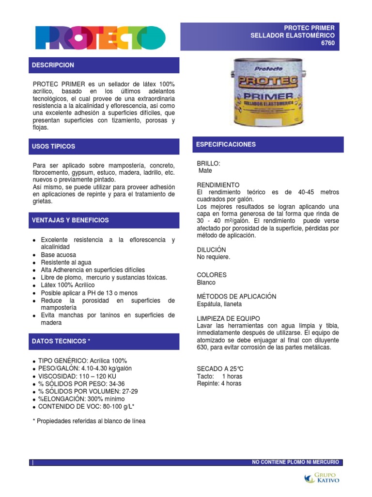 Tds Protecto Protec Primer Sellador Elastomerico 6760 | PDF | Pintar ...