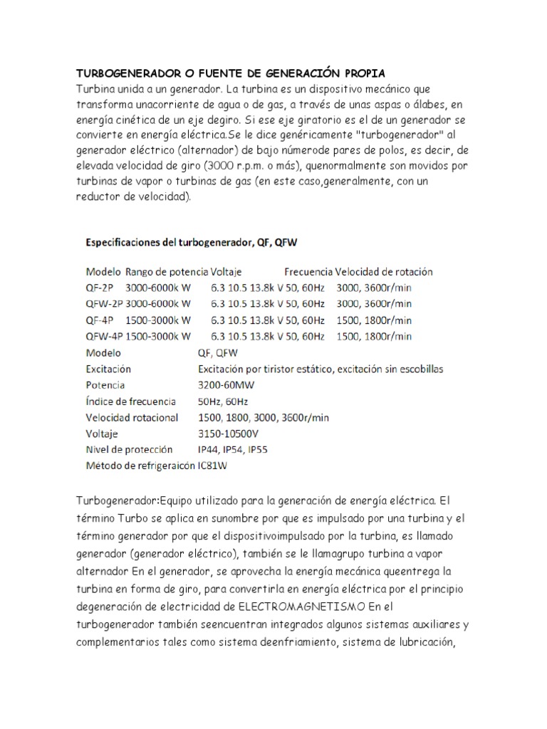 Turbogenerador o Fuente de Generación | PDF