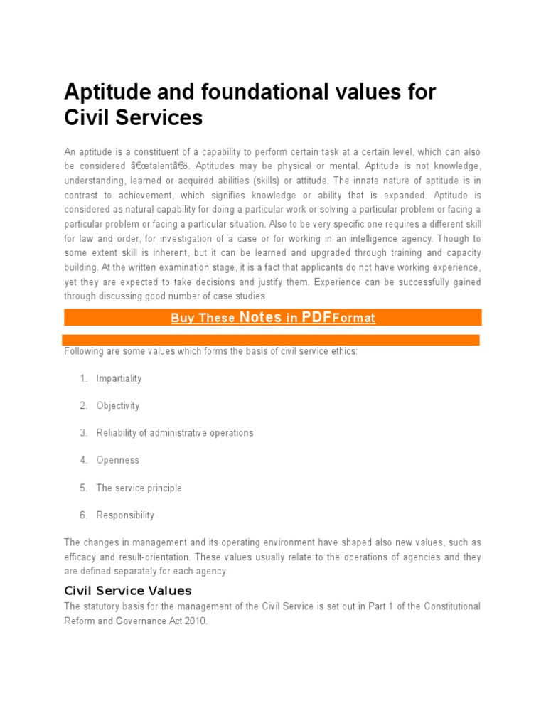 Aptitude and Foundational Values For Civil Services | PDF | Integrity ...