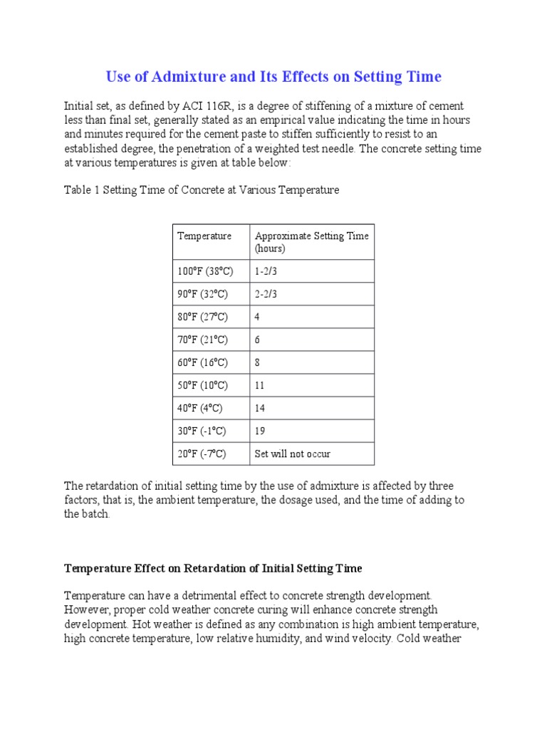 ACI 116R Admixture Effects Setting Time | PDF | Concrete | Meteorology
