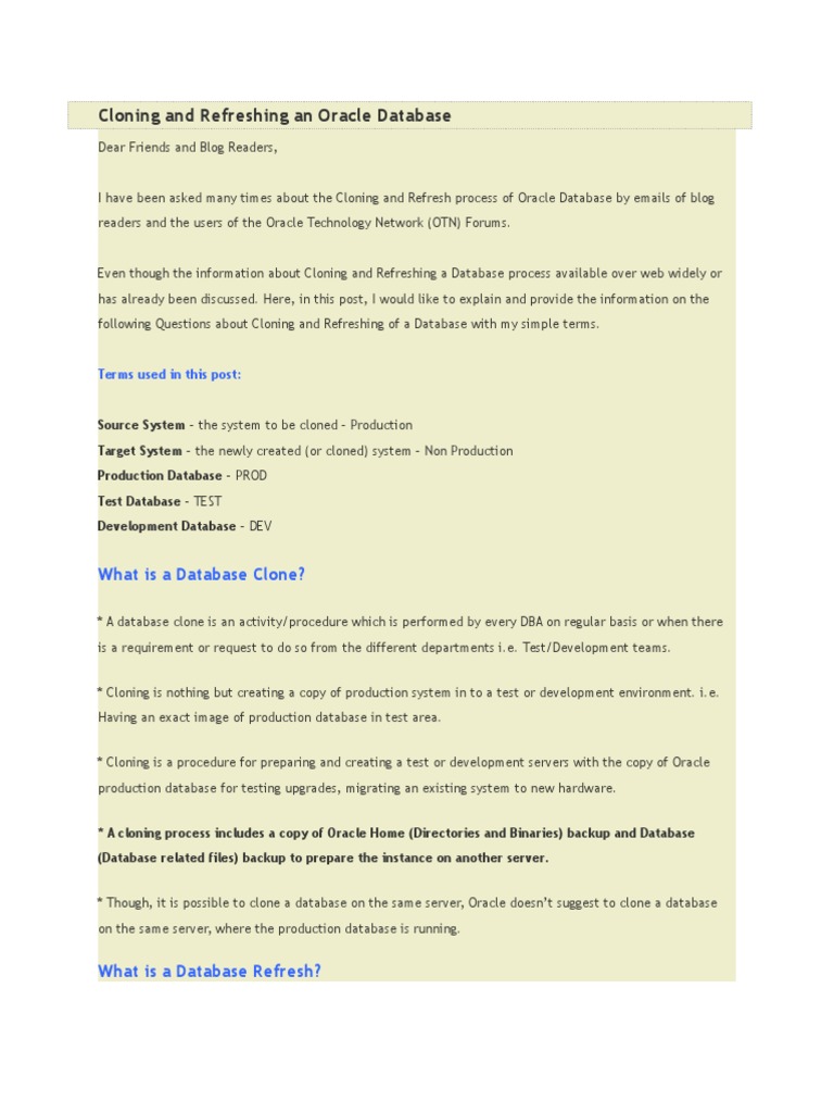 Db Refresh Pdf Oracle Database Databases