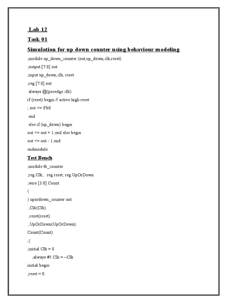 Lab 12 Task 01 Simulation For Up Down Counter Using Behaviour Modeling ...