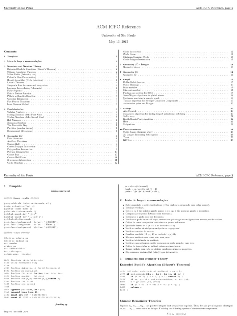 ACM ICPC Reference: University of São Paulo May 13, 2015 | PDF | Discrete Fourier Transform ...