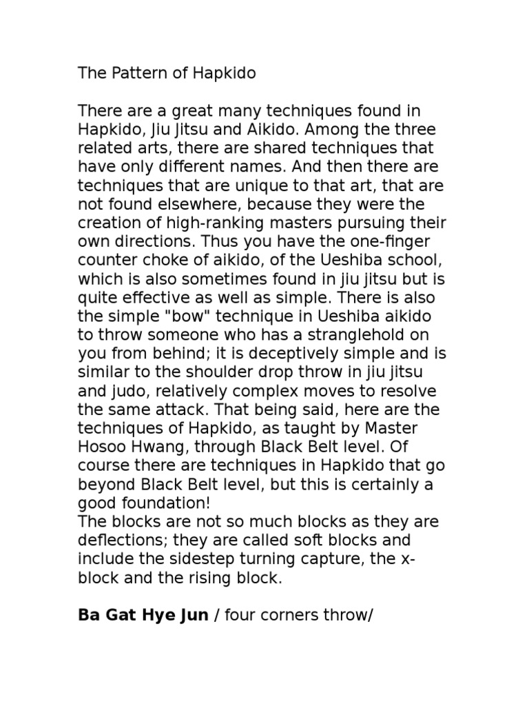 The Pattern of Hapkido | PDF | Jujutsu | Aikido