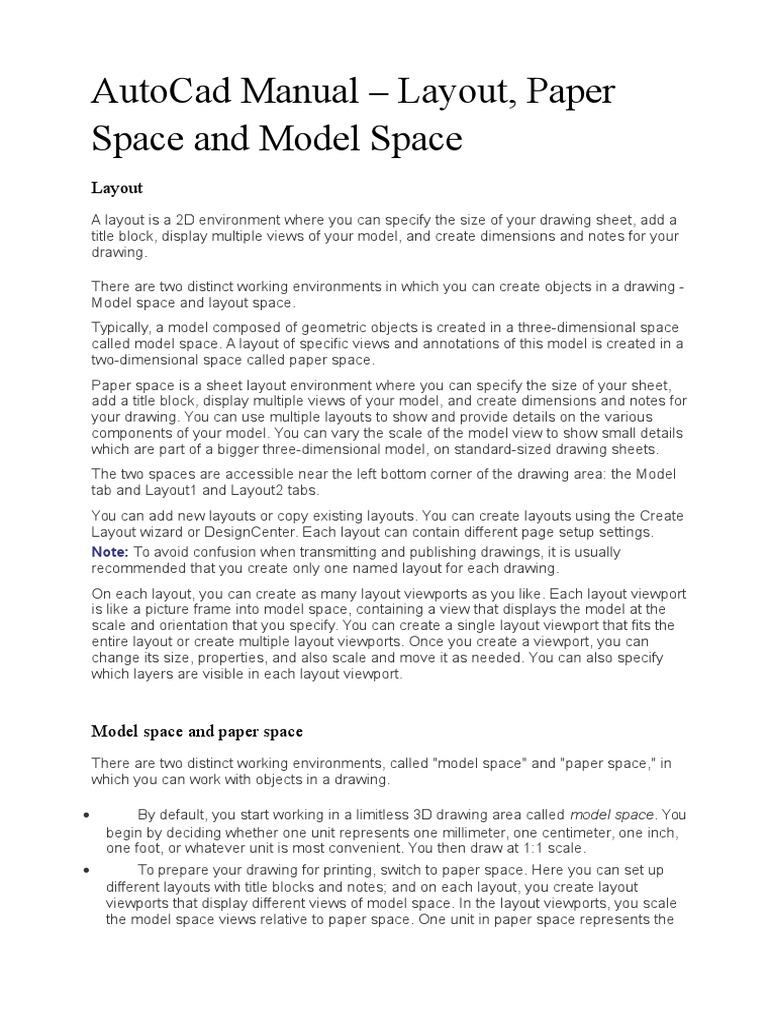 AutoCad Manual - Layout, Paper Space and Model Space | PDF | Page ...