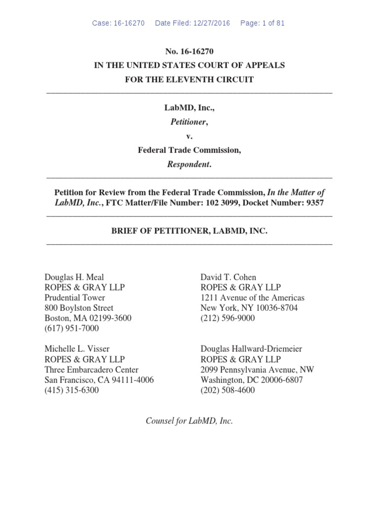 2016-12-27 LabMD Appellant Brief | PDF | Federal Trade Commission ...