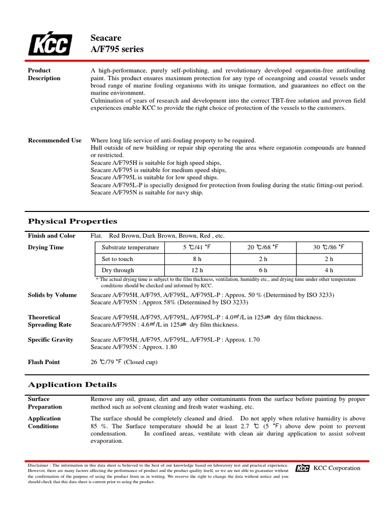 KCC Datasheet A-F795 (Eng) | PDF | Paint | Water