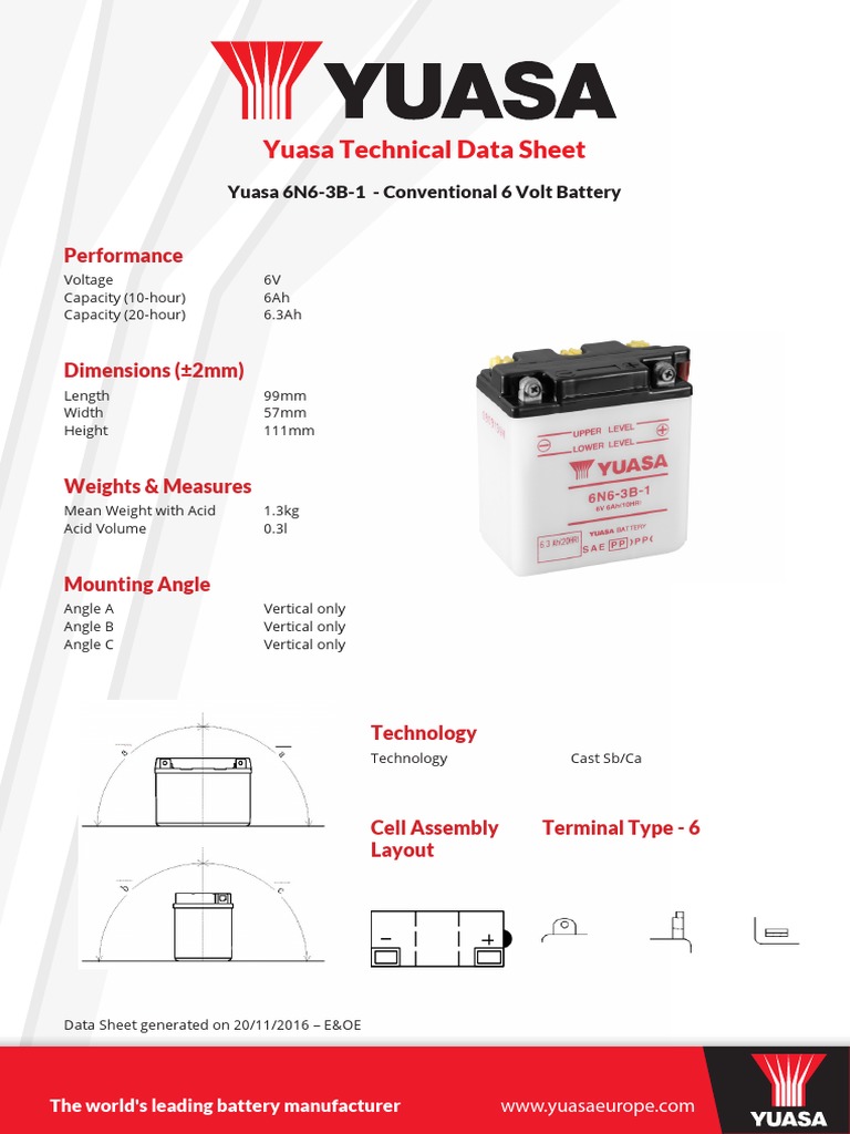 Yuasa Technical Data Sheet: Performance | PDF | Technology & Engineering