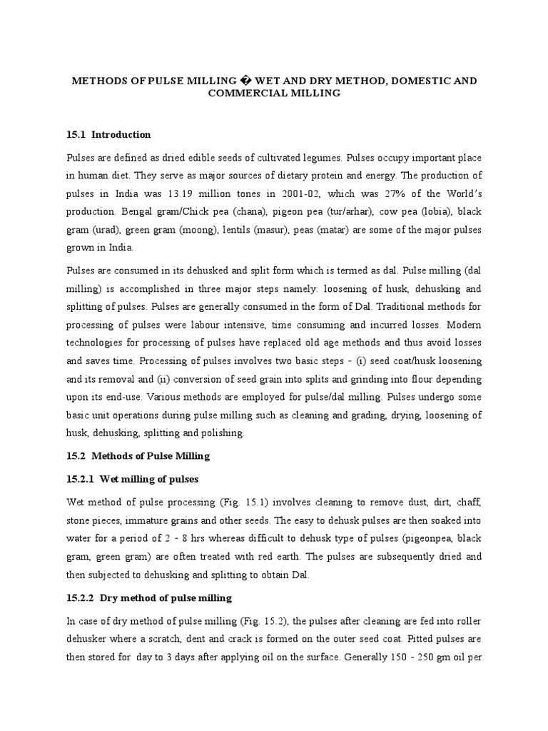 METHODS OF PULSE MILLING - WET, DRY, HOME AND COMMERCIAL | PDF | Legume ...