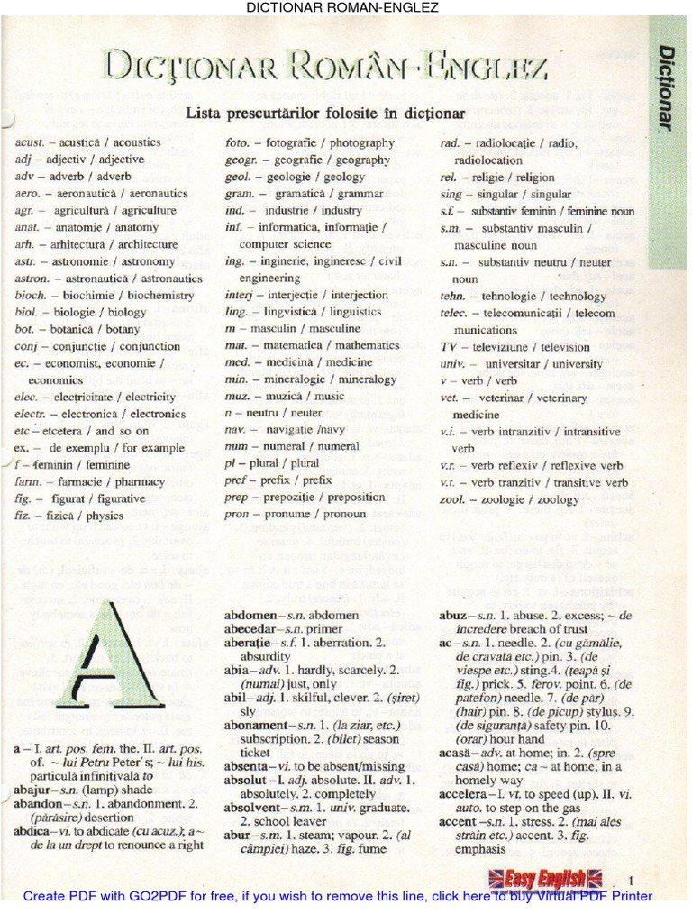 Dictionar Roman Englez PDF | PDF