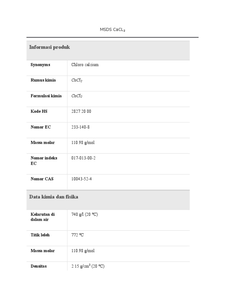 MSDS CaCl2 | PDF
