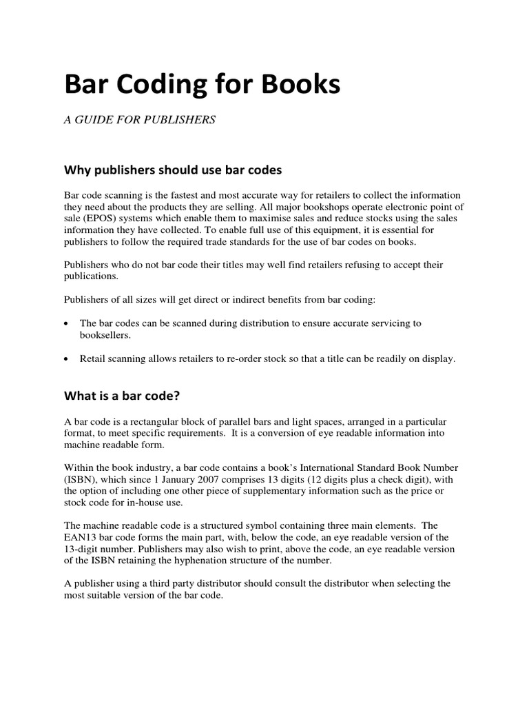 Bar Coding For Books: Why Publishers Should Use Bar Codes | PDF ...