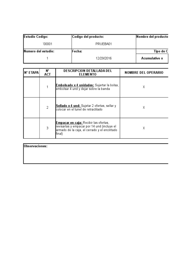 Formato Estudio De Tiempos
