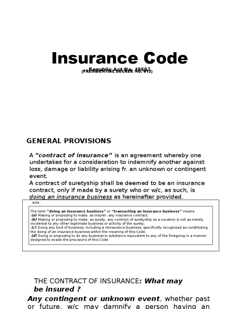 Insurance Code: Republic Act No. 10607 | PDF | Reinsurance | Insurance