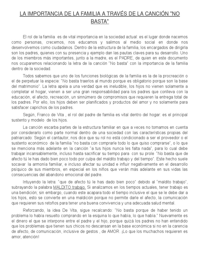 La Importancia de La Familia A Través de La Canción | PDF | Familia | Amor