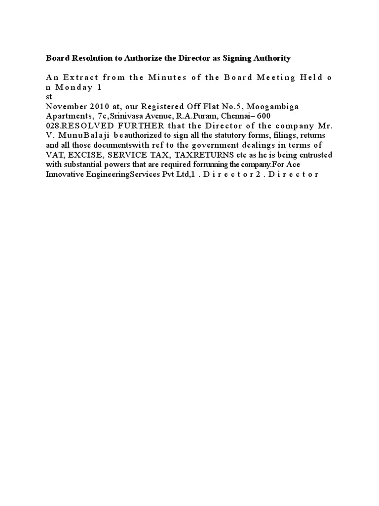 Board Resolution To Authorize The Director As | PDF