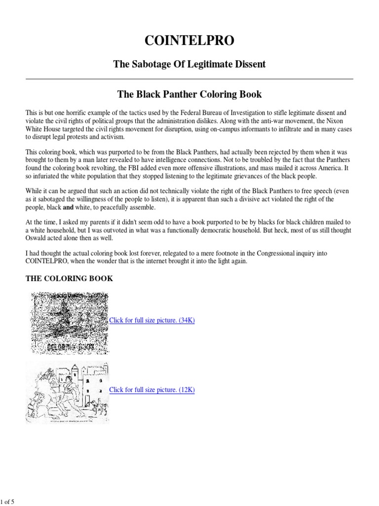 FBI COINTELPRO Black Panthers FAKE Coloring Book | PDF | Federal Bureau ...