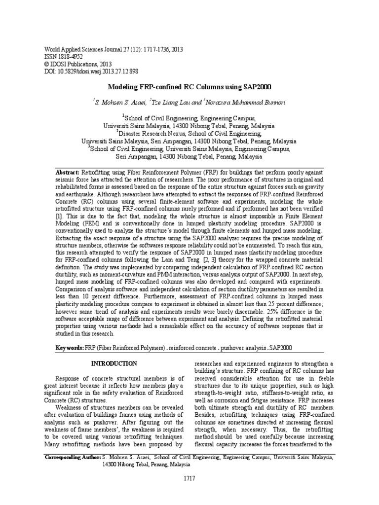 MODEL FRP CONFINED RC COLUMN USING SAP2000 | PDF | Strength Of ...