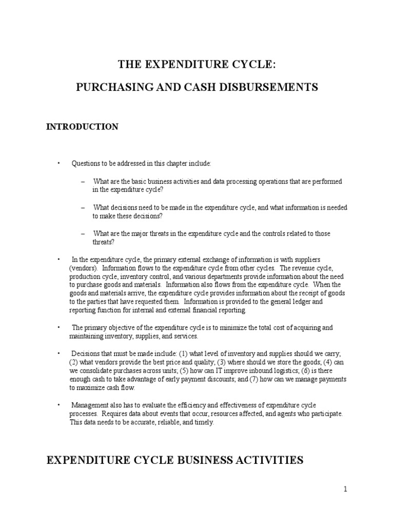 The Expenditure Cycle | PDF | Accounts Payable | Inventory
