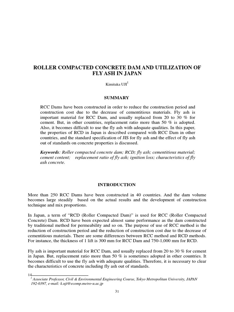 Roller Compacted Concrete Dam and Utilization of Fly Ash in Japan PDF ...