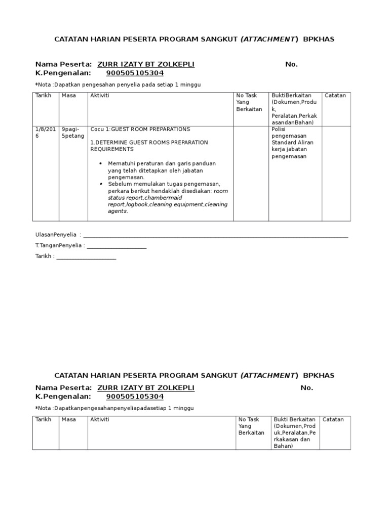 Operasi Pengemasan Bilik Catatan Harian | PDF