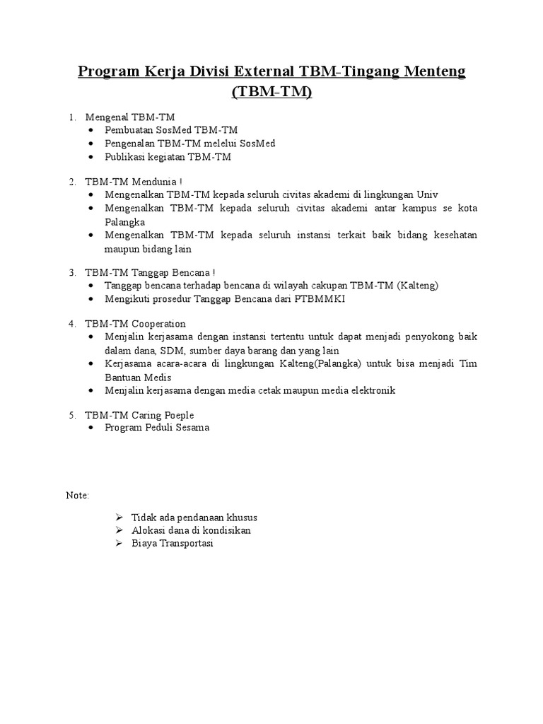 Program Kerja Divisi External TBM | PDF
