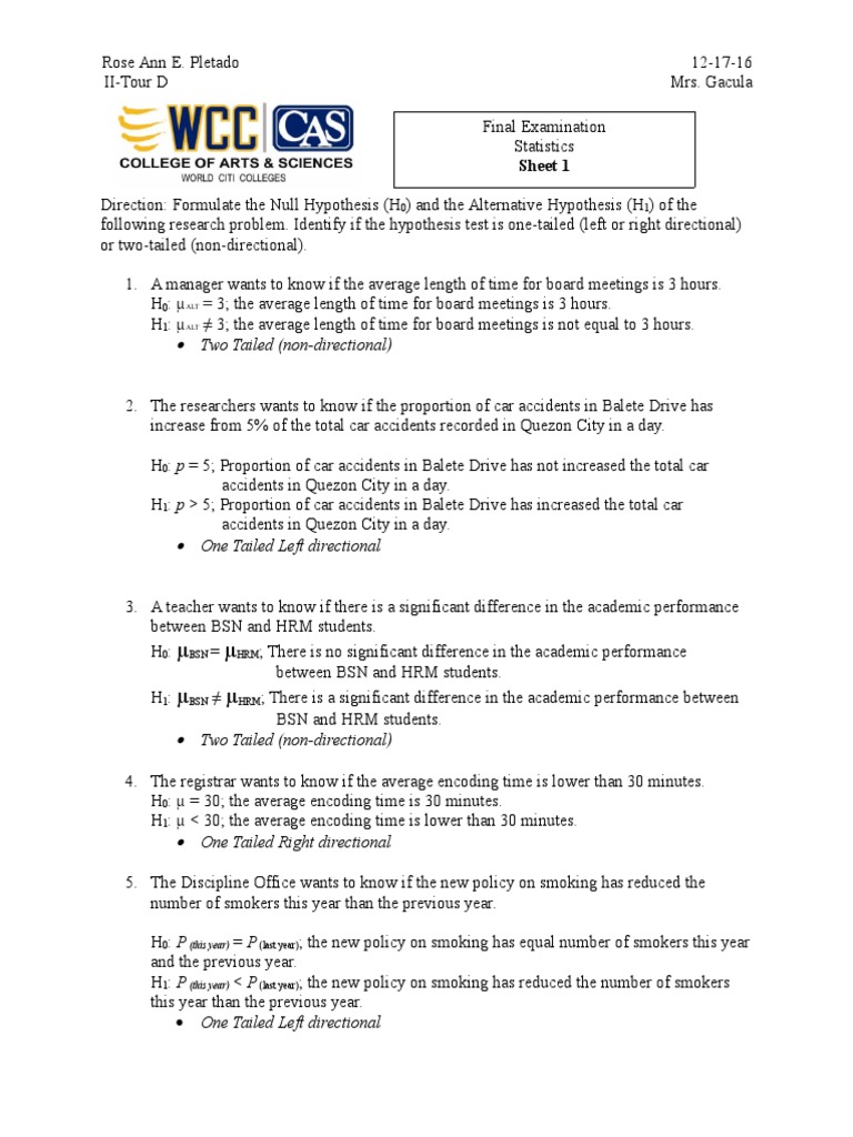 Final Exam Sheet 1 | PDF | Statistics | Probability And Statistics