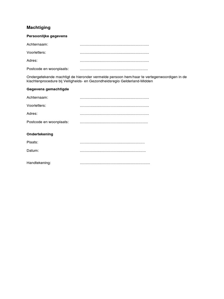 Voorbeeld Machtiging | PDF