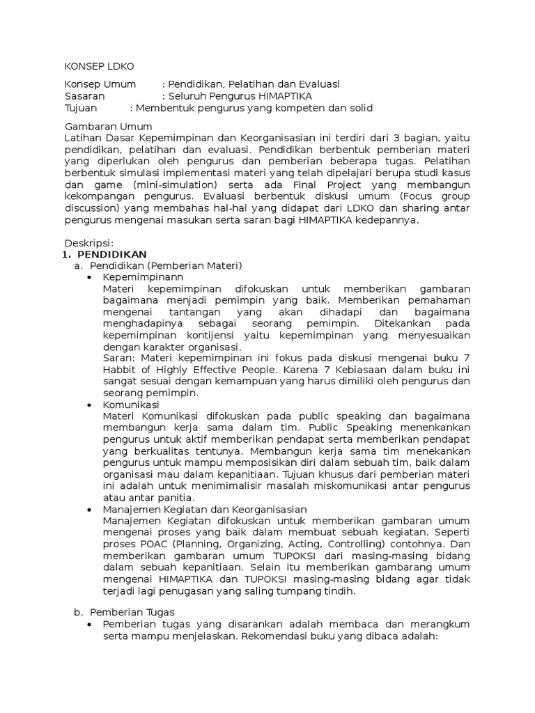 Contoh KONSEP LDKO | PDF | Karier & Perkembangan | Pengembangan Diri
