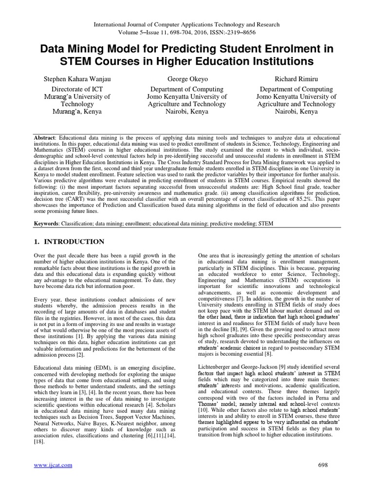 Data Mining Model For Predicting Student Enrolment in STEM Courses in Higher Education ...