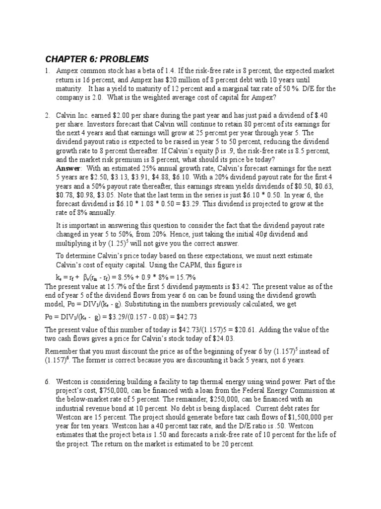 Shapiro CHAPTER 6 Altered Probs&Sols 1,2,6 | PDF | Cost Of Capital ...