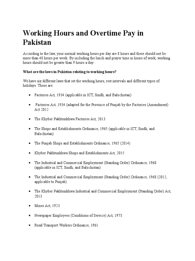 Working Hours and Overtime in Pakistan | PDF | Overtime | Domestic Worker