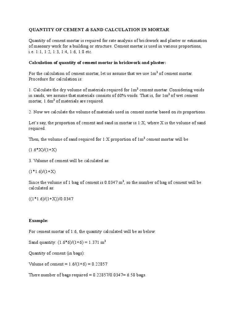 Mortar Quantity Calculation | PDF