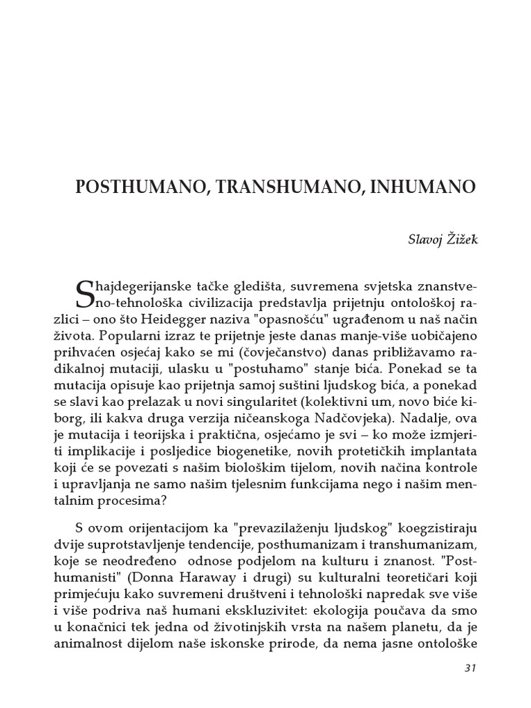 Posthumano, Transhumano, Inhumano Slavoj Žižek | PDF