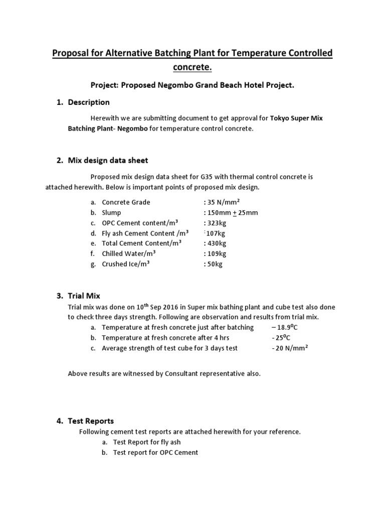 Proposal For Batching Plant For Temperature Controlled Concrete | PDF ...