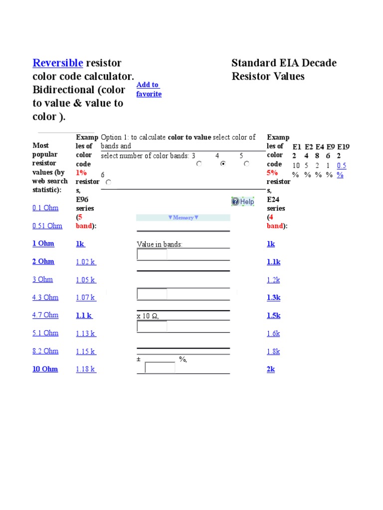 Reversible Resistor Color Code Calculator | PDF | Resistor | Electricity