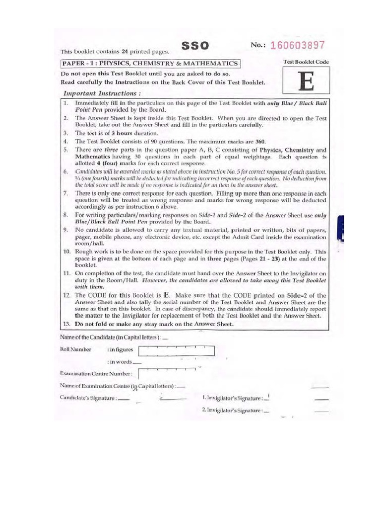 Jee Advance Question Paper 2016 | PDF