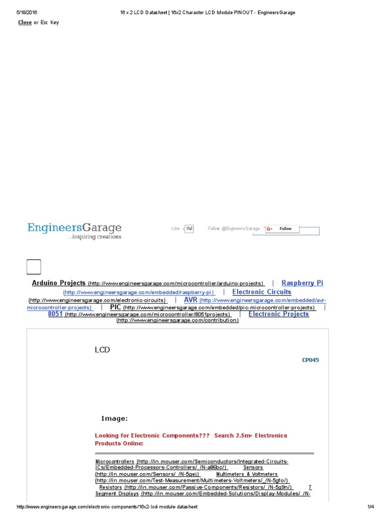 16 X 2 LCD Datasheet - 16x2 Character LCD Module PINOUT ...