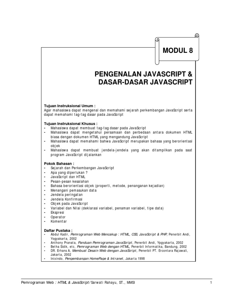 Dasar Dasar JavaScript PDF | PDF