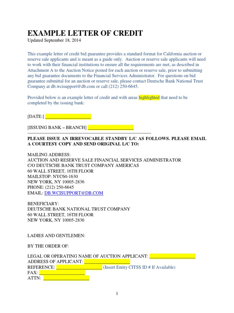 Example Loc PDF | PDF | Letter Of Credit | Banking