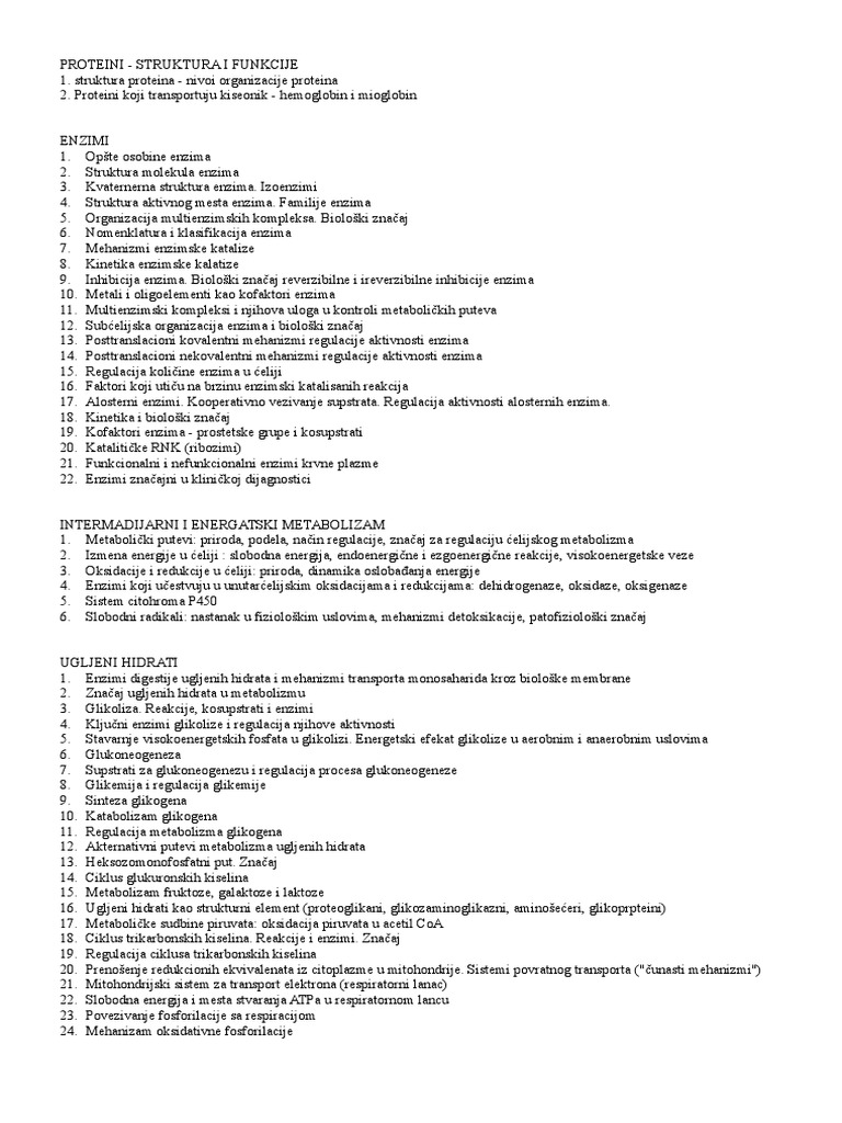 Ispitna Pitanja Iz Biohemije | PDF