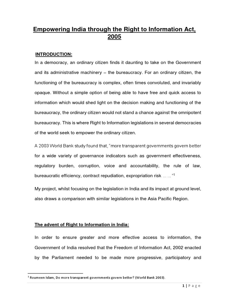 Right To Information Act (Final) PDF | PDF | Freedom Of Information ...