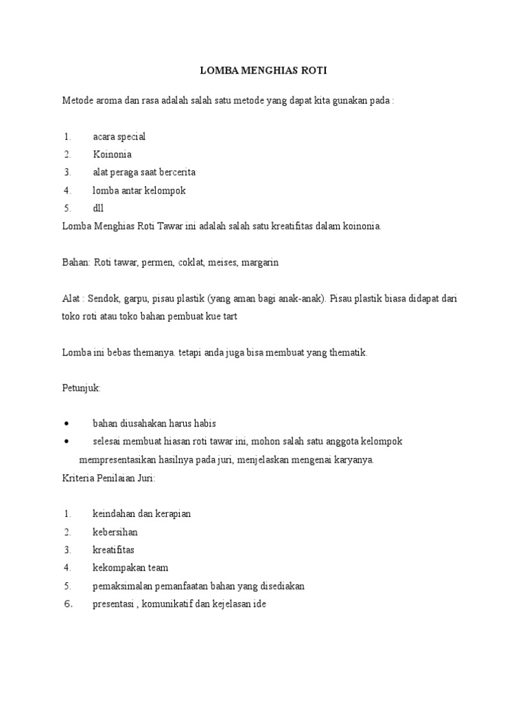 Lomba Menghias Roti Tawar Kreatif | PDF | Karier & Perkembangan